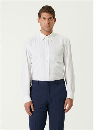 Palzileri Lab Erkek Beyaz Düğmeli Yaka Cepli Gömlek 4 IT