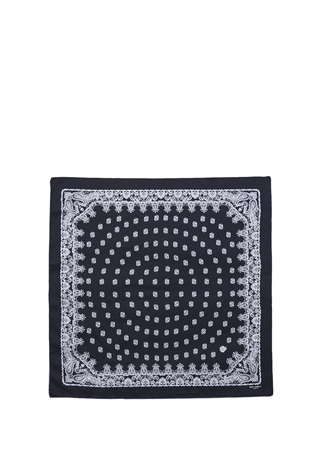 Kadın Siyah Beyaz Etnik Desenli İpek Eşarp EU