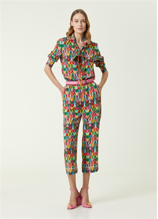 Valentino Kadın Colorblocked Logo Desenli İpek Pantolon 42 IT Valentino Kadın Colorblocked Logo Desenli İpek Pantolon 42 IT