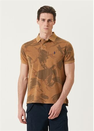 Polo Ralph Lauren Erkek Bej Desenli Yaka T-shirt Kahverengi S Eu