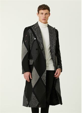 Dolce&Gabbana Erkek Gri Geometrik Desenli Yün Palto 50 IT
