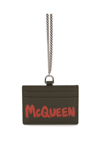 Alexander McQueen Kadın Haki Zincir Askılı Logolu Deri Kartlık EU