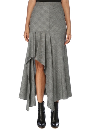 Alexander McQueen Kadın Gri Ekose Desenli Asimetrik Kesim Yün Etek 40 IT