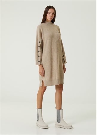Brunello Cucinelli Kadın Bej Dik Yaka Midi Kaşmir Triko Elbise S EU Brunello Cucinelli Kadın Bej Dik Yaka Midi Kaşmir Triko Elbise S EU