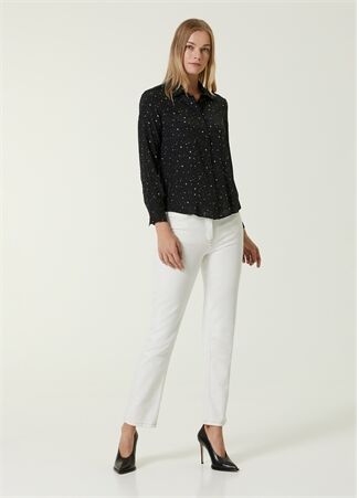 Beymen Kadın Siyah Yıldız Desenli İpek Gömlek S EU