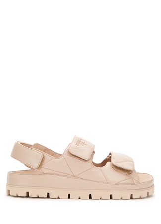 Prada Kadın Bej Kapitoneli Logolu Deri Sandalet 35 EU Prada Kadın Bej Kapitoneli Logolu Deri Sandalet 35 EU