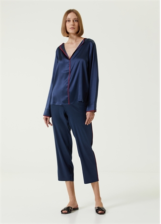 House of Silk Kadın Lena Mavi Biye Detaylı İpek Pijama Altı Lacivert S EU House of Silk Kadın Lena Mavi Biye Detaylı İpek Pijama Altı Lacivert S EU