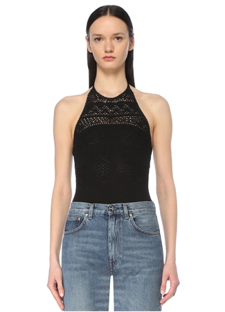 Maje Kadın Siyah Halter Yaka Dantel Body 3 US
