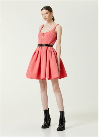Alexander McQueen Kadın Mercan Beli Kemerli Mini Elbise Kırmızı 42 IT