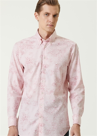 Etro Erkek Pembe Düğmeli Yaka Etnik Desenli Gömlek 39 IT
