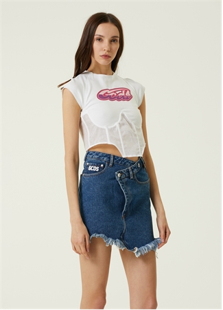 Gcds Kadın Beyaz Logolu Kesim Detaylı T-shirt S EU Gcds Kadın Beyaz Logolu Kesim Detaylı T-shirt S EU