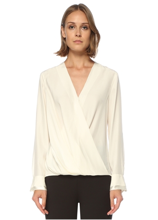 Rag&Bone Kadın Victor Beyaz Uzun Kol Kruvaze İpek Bluz L EU