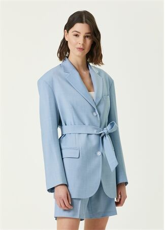 Cekette Kadın Mavi Beli Kuşaklı Yün Blazer S EU