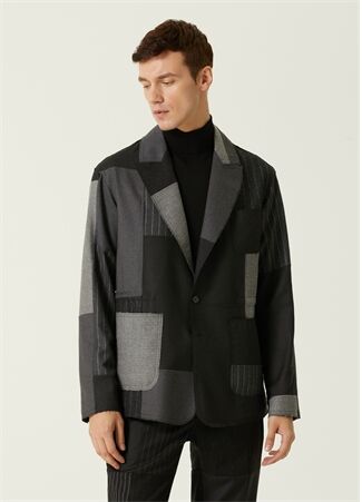 Dolce&Gabbana Erkek Gri Patchwork Desenli Yün Ceket 50 IT