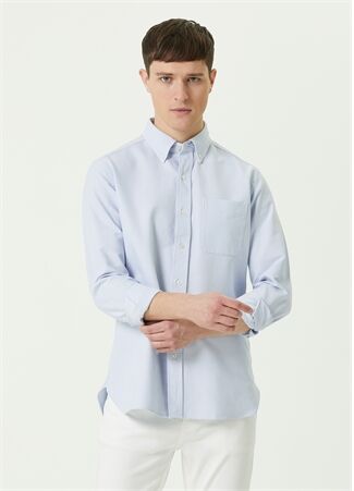 Tom Ford Erkek Mavi Düğmeli Yaka Cepli Gömlek 42 IT