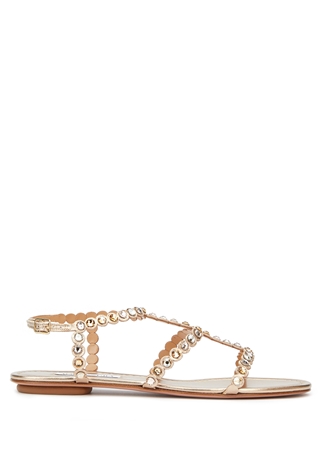 Aquazzura Kadın Gold Troklu Deri Sandalet Altın Rengi 36 EU