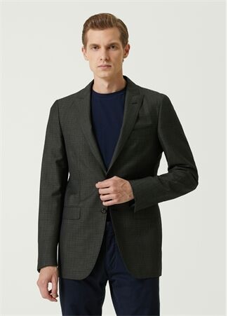 Pal Zileri Erkek Haki Kareli Kelebek Yaka Yün Ceket Yeşil 48 IT