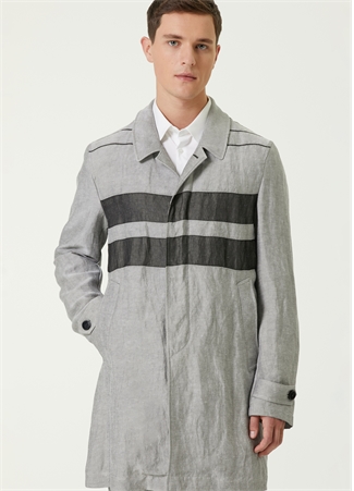 Palzileri Lab Erkek Gri Kelebek Yaka Şerit Garnili Keten Yağmurluk 50 IT