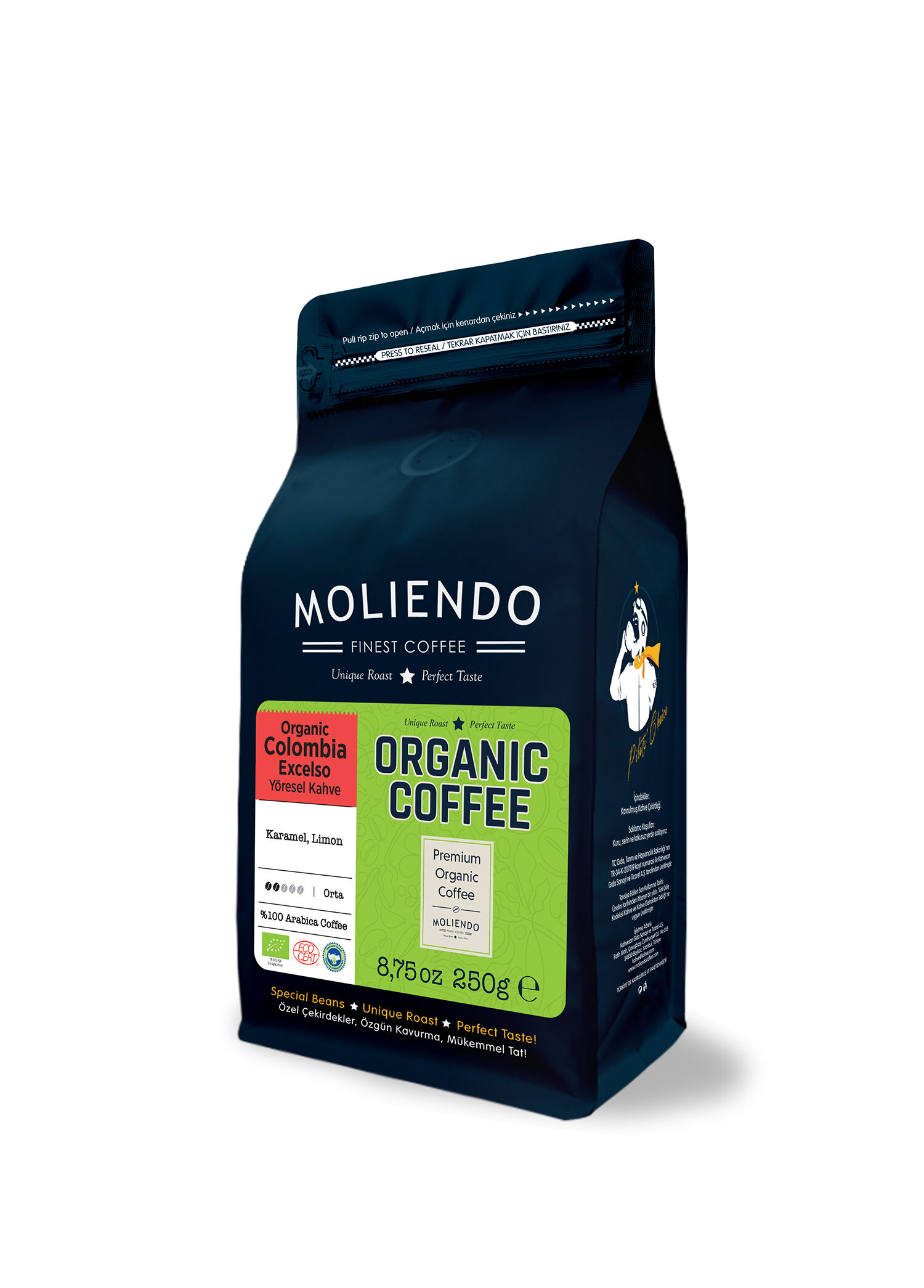 Moliendo Finest Coffee - Organic Colombia Excelso Bean Coffee 250 gr