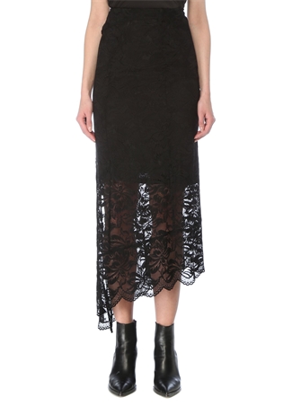 Paco Rabanne Kadın Siyah Asimetrik Midi Dantel Etek 36 IT
