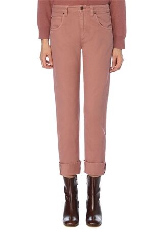 Brunello Cucinelli Kadın Regular Fit Pembe Paça Detaylı Jean Pantolon 40 IT