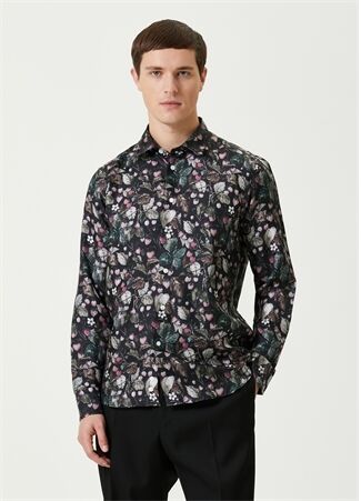 Eton Erkek Siyah Çiçekli İpek Gömlek 42 IT