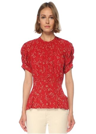 Polo Ralph Lauren Kadın Kırmızı Büzgü Detaylı Çiçekli Bluz 8 US
