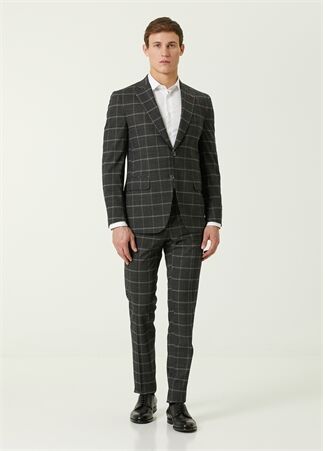 Isaia Erkek Gri Kareli Yün Takım Elbise 48 EU