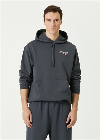 Balenciaga Erkek Large Fit Antrasit Kapüşonlu Logolu Sweatshirt Gri S EU Balenciaga Erkek Large Fit Antrasit Kapüşonlu Logolu Sweatshirt Gri S EU