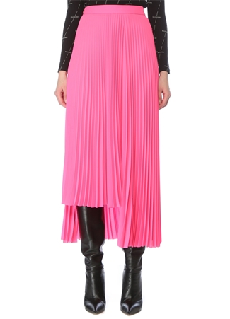 Balenciaga Kadın Pembe Asimetrik Pilili Midi Etek 34 IT
