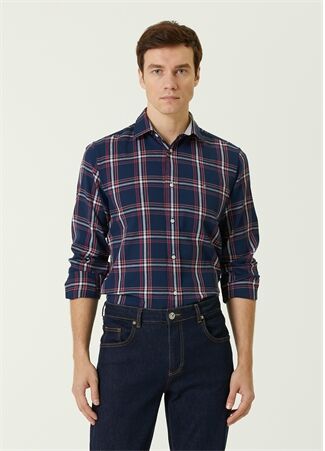 Tommy Hilfiger Erkek Flex Dobby Lacivert Ekoseli Gömlek L EU