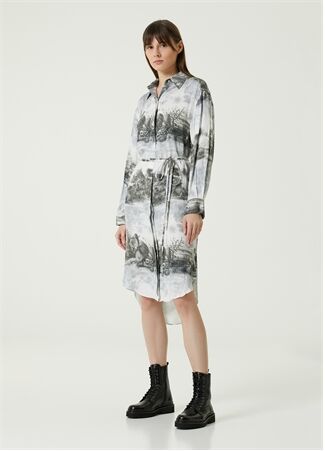 Allsaints Kadın Beyaz Gri Desenli Bağlama Detaylı Tunik 6 UK