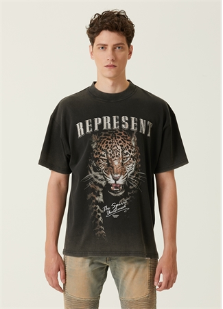 Represent Erkek Siyah Kaplan Baskılı Logolu T-shirt Gri S EU Represent Erkek Siyah Kaplan Baskılı Logolu T-shirt Gri S EU