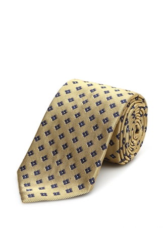 Zegna Erkek Sarı Lacivert Mikro Desenli İpek Kravat EU Zegna Erkek Sarı Lacivert Mikro Desenli İpek Kravat EU