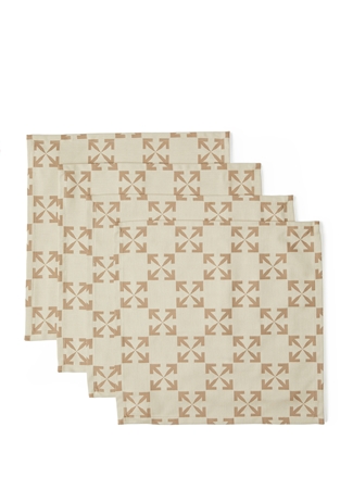 Off-White Bej Logo Baskılı 4lü Peçete Seti