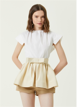 Dice Kayek Kadın Krem Büzgülü Kısa Kol Yün Gömlek Bej 38 EU