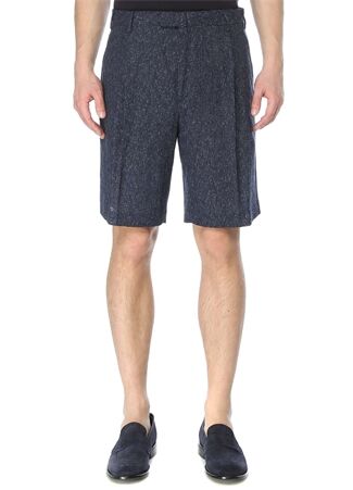 Pal Zileri Erkek Lacivert Mikro Desenli Keten Bermuda 48 IT