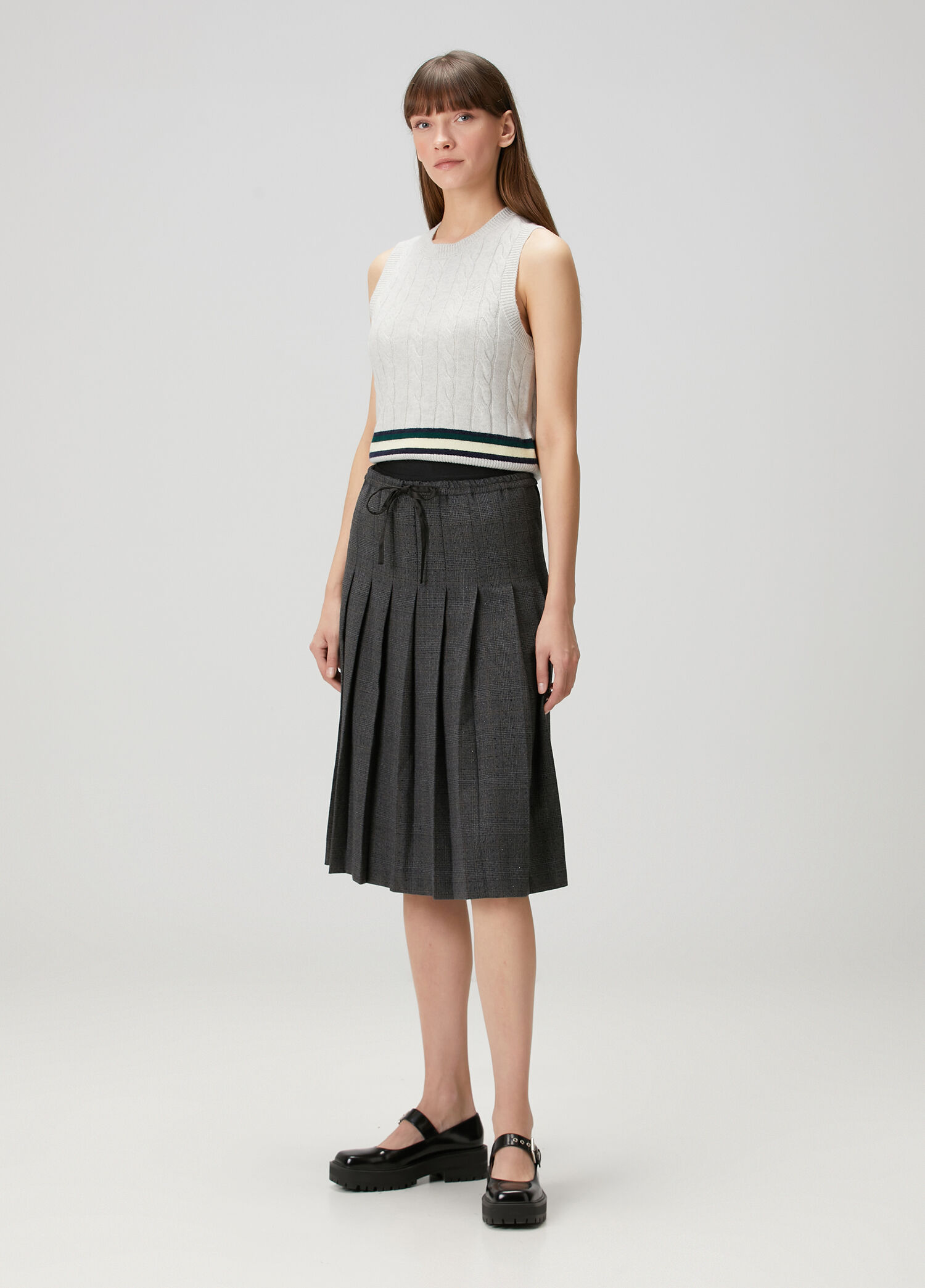 Sandro - Orleans Brown Grey Plaid Midi Skirt