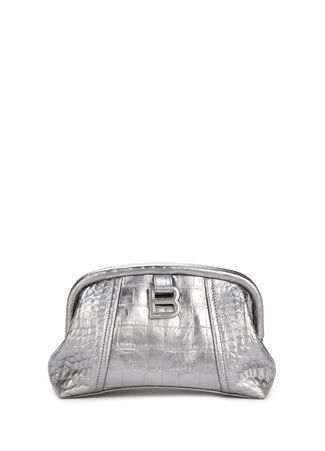 Balenciaga Kadın Gri Krokodil Dokulu Deri El Portföyü EU