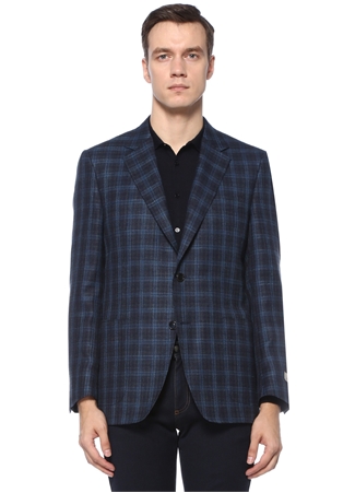 Canali Erkek Mavi Kelebek Yaka Ekose Desenli Yün Ceket 54 IT Canali Erkek Mavi Kelebek Yaka Ekose Desenli Yün Ceket 54 IT