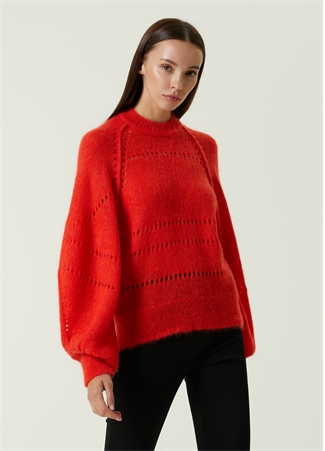 Dice Kayek Kadın Kırmızı Balon Kol Yün Kazak 36 EU