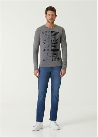 Palzileri Lab Erkek Gri Geometrik Desenli Yün Triko 48 IT
