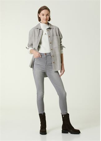 Beymen Collection Kadın Gri Yüksek Bel Dar Paça Jean Pantolon 34