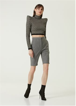Balmain Kadın Gri Yüksek Bel Yün Şort 36 FR