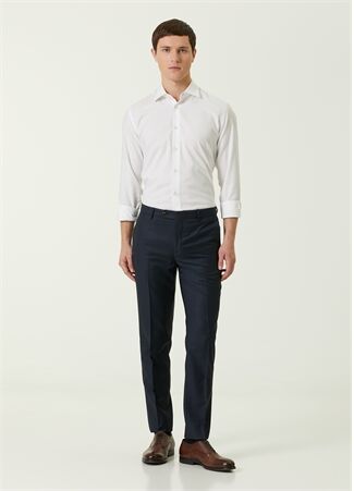 Pal Zileri Erkek Lacivert Mikro Desenli Yün Pantolon 48 IT