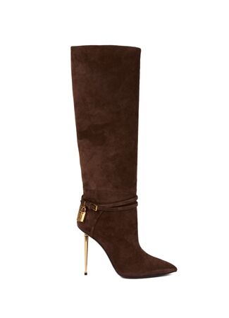 Tom Ford Kadın Kahverengi Gold Topuklu Süet Çizme 36 EU