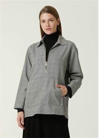 Beymen Club Kadın Siyah Ekoseli Yakası Troklu Uzun Kol Bluz S