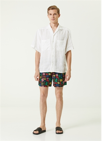 Palm Angels Erkek Siyah Yeşil Beli Kordonlu Logo Desenli Mayo S EU