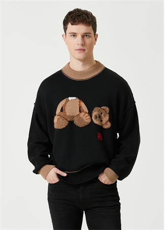 Palm Angels Erkek Teddy Bear Siyah Dik Yaka Yün Kazak S EU Palm Angels Erkek Teddy Bear Siyah Dik Yaka Yün Kazak S EU