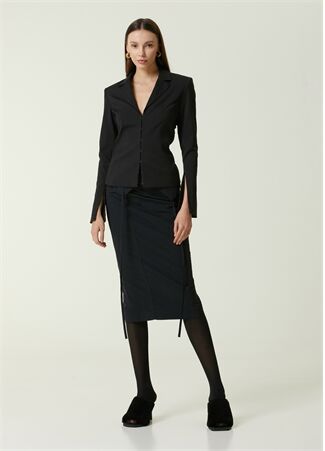 Jacquemus Kadın Siyah Kesim Detaylı Midi Etek 36 FR